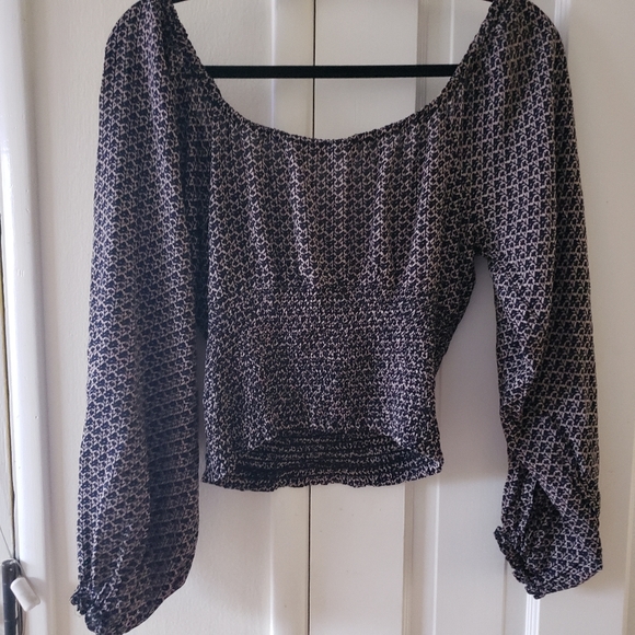 Blush J | Tops | Blush J Top Blouse Long Poofy Sleeve Elastic Smocked ...